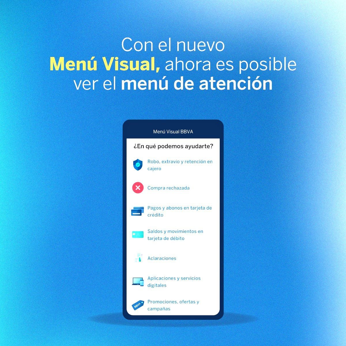 BBVA cuenta con un nuevo Menú Visual desde su aplicación móvil que le ...