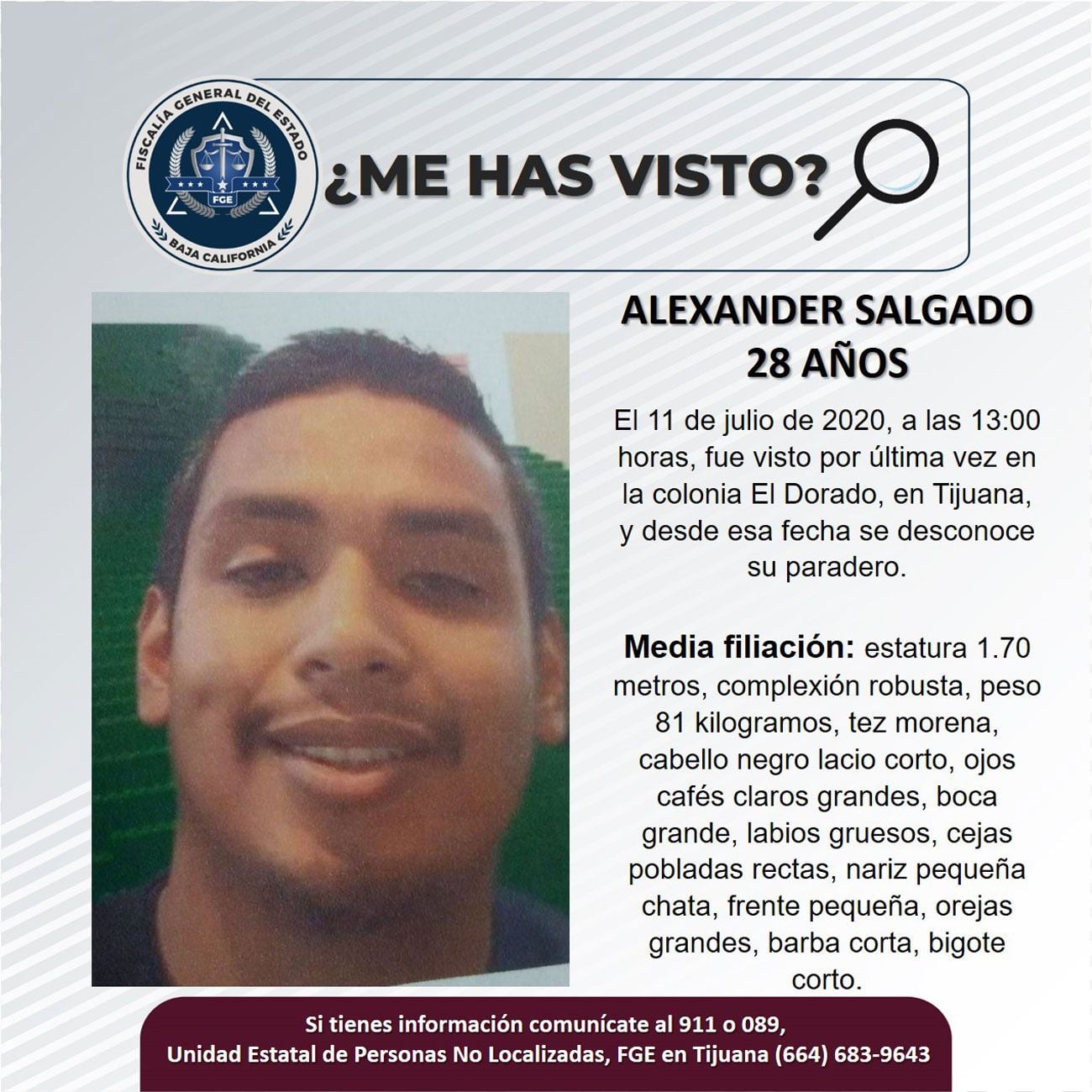 Alexander Salgado de 28 años está desaparecido | Noticias de Tijuana ...