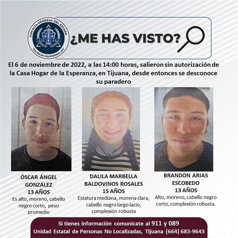 Buscan a tres adolescentes extraviados: Brandon Arias Escobedo, Óscar ...