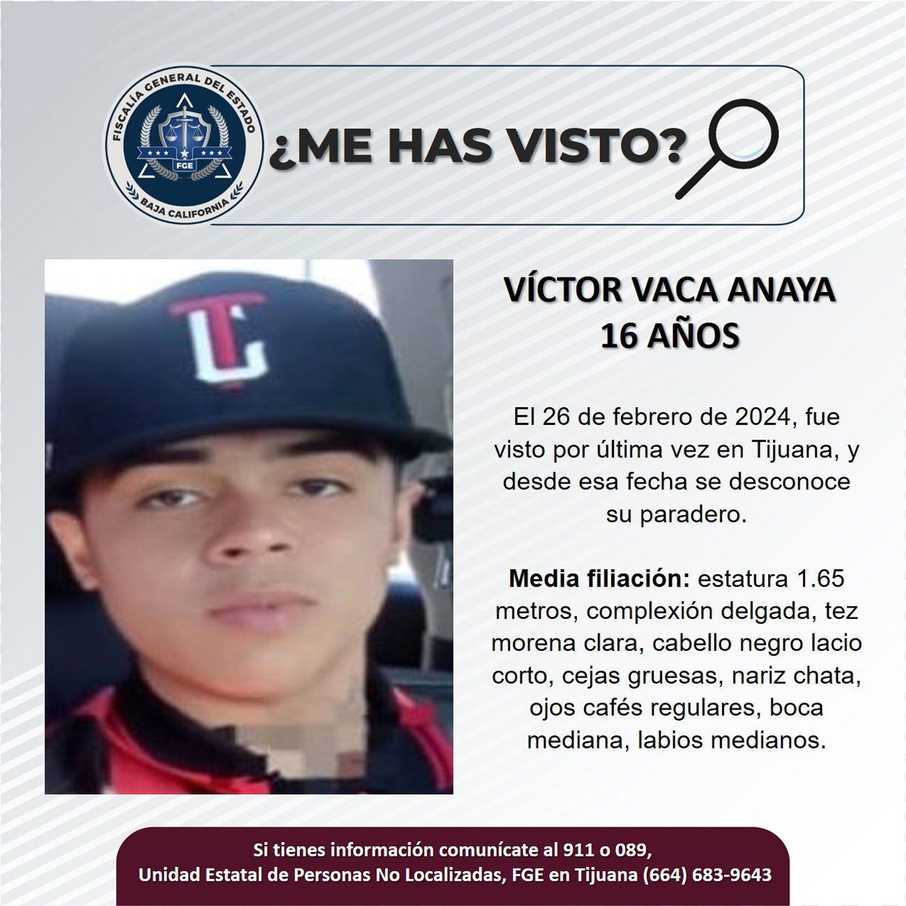 Víctor Vaca Anaya, de 16 años, está desaparecido | Noticias de Tijuana ...